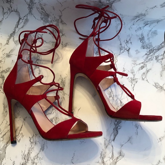 Stuart Weitzman | Shoes | Red Stuart Weitzman Lace Up High Heel Shoes ...